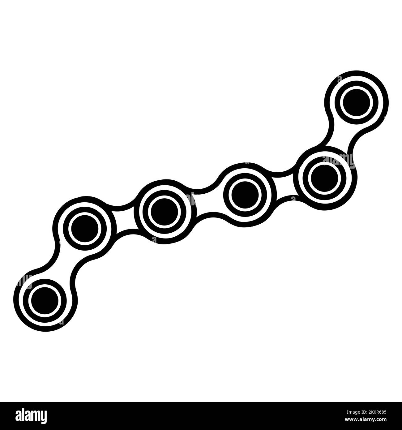 A short bike chain with links isolated on a white square background ...