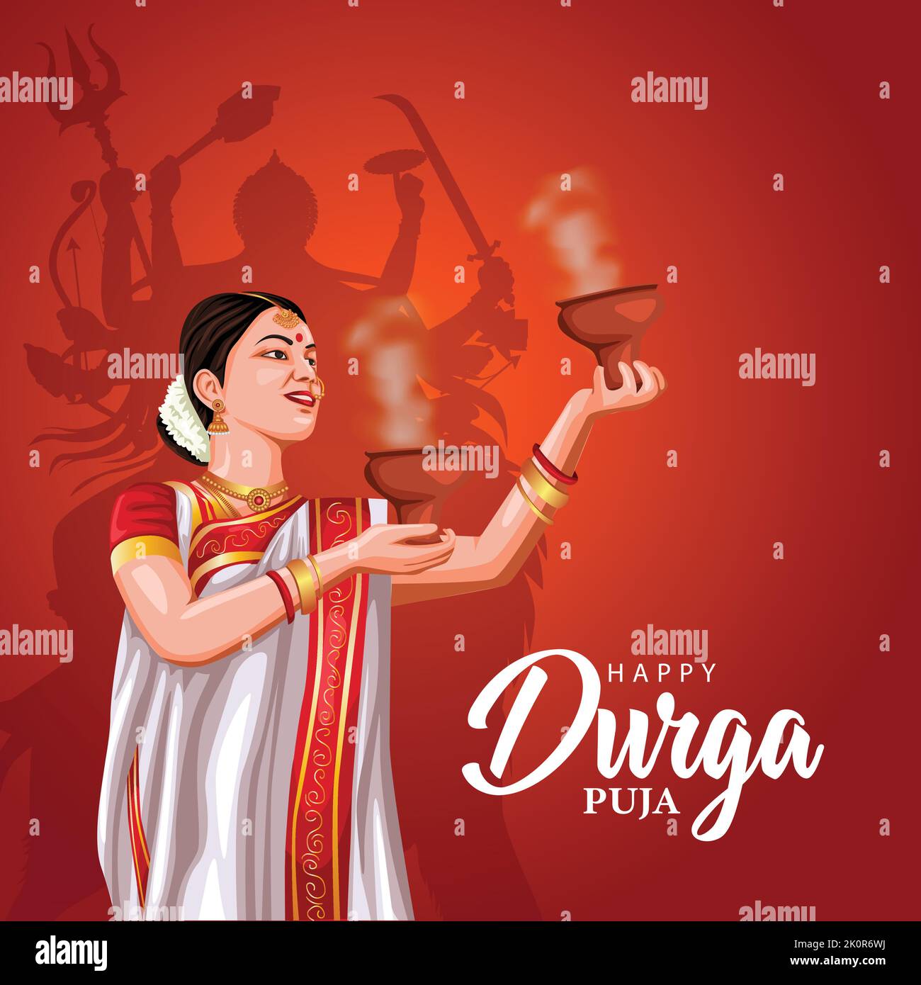 Indian God shri Druga in Happy Durga Puja Subh Navratri red background ...