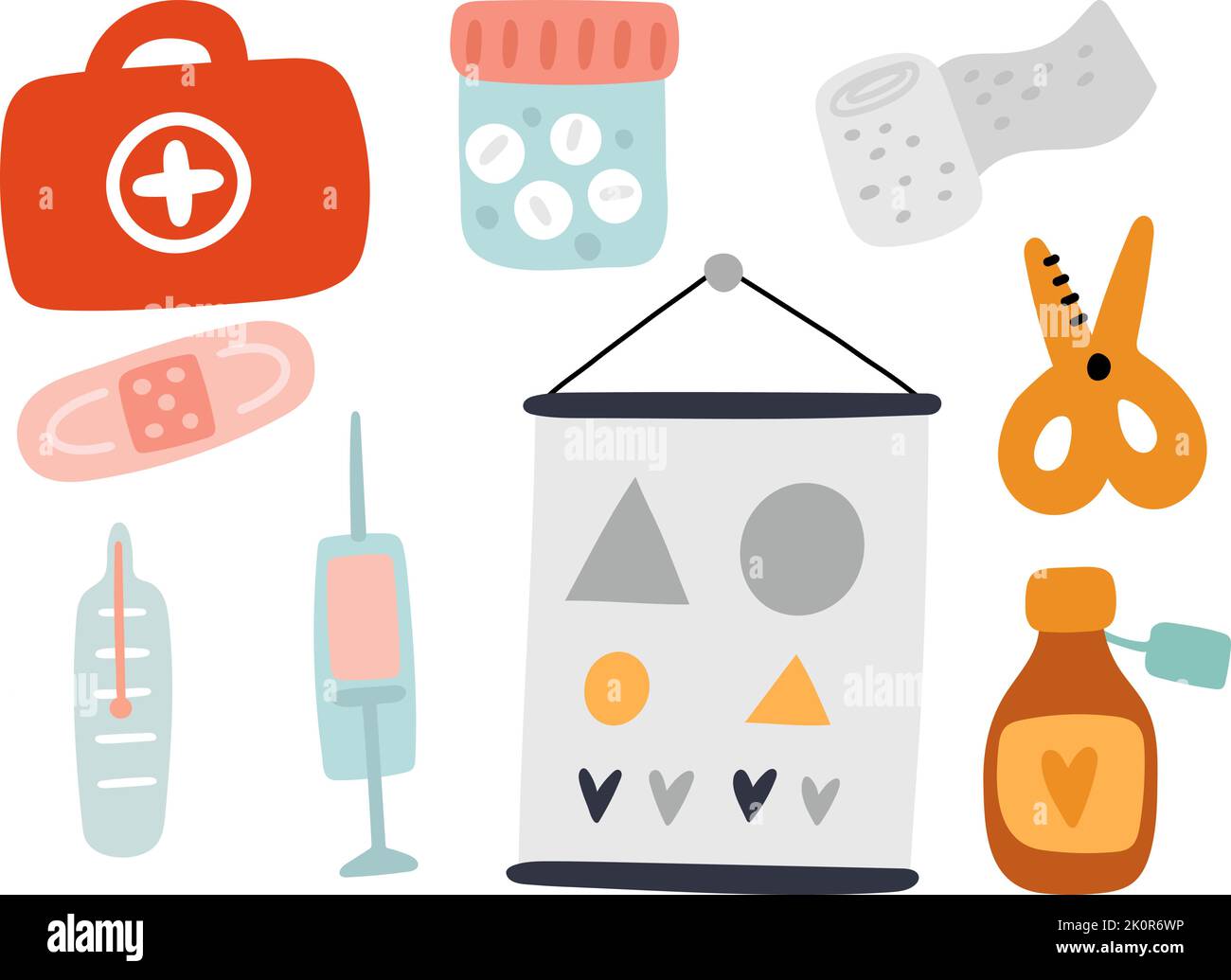 Cute doctor accessories. Medical different tools. Cartoon medicines ...