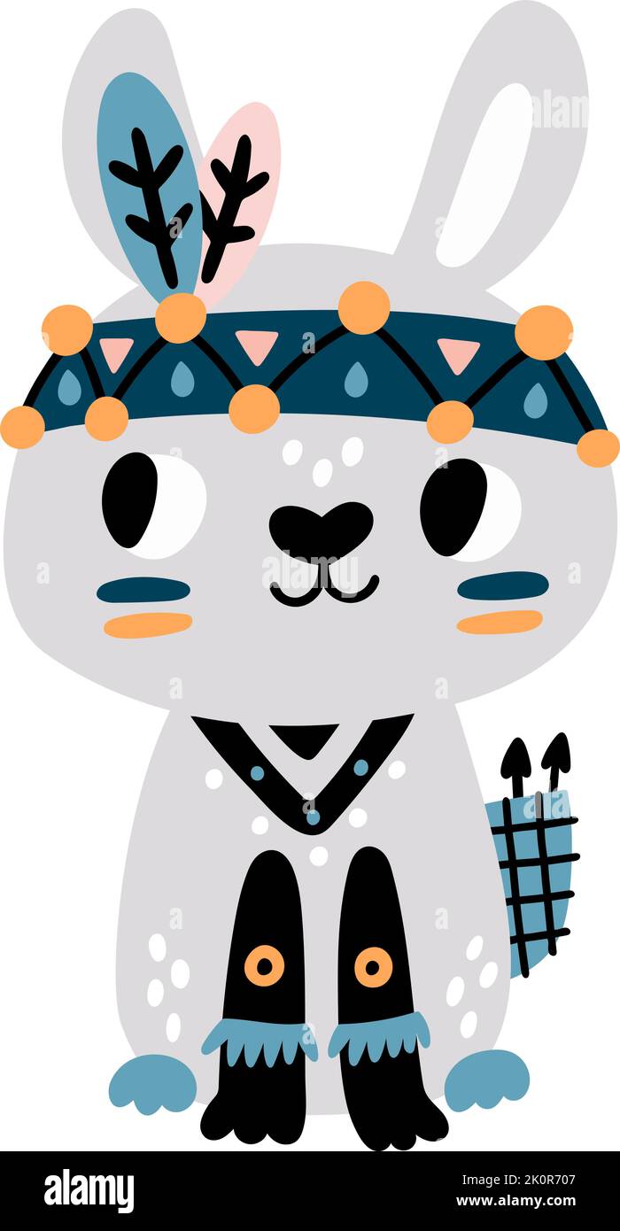 Cute indian rabbit with decorative feather band. Tribal mascot Stock ...