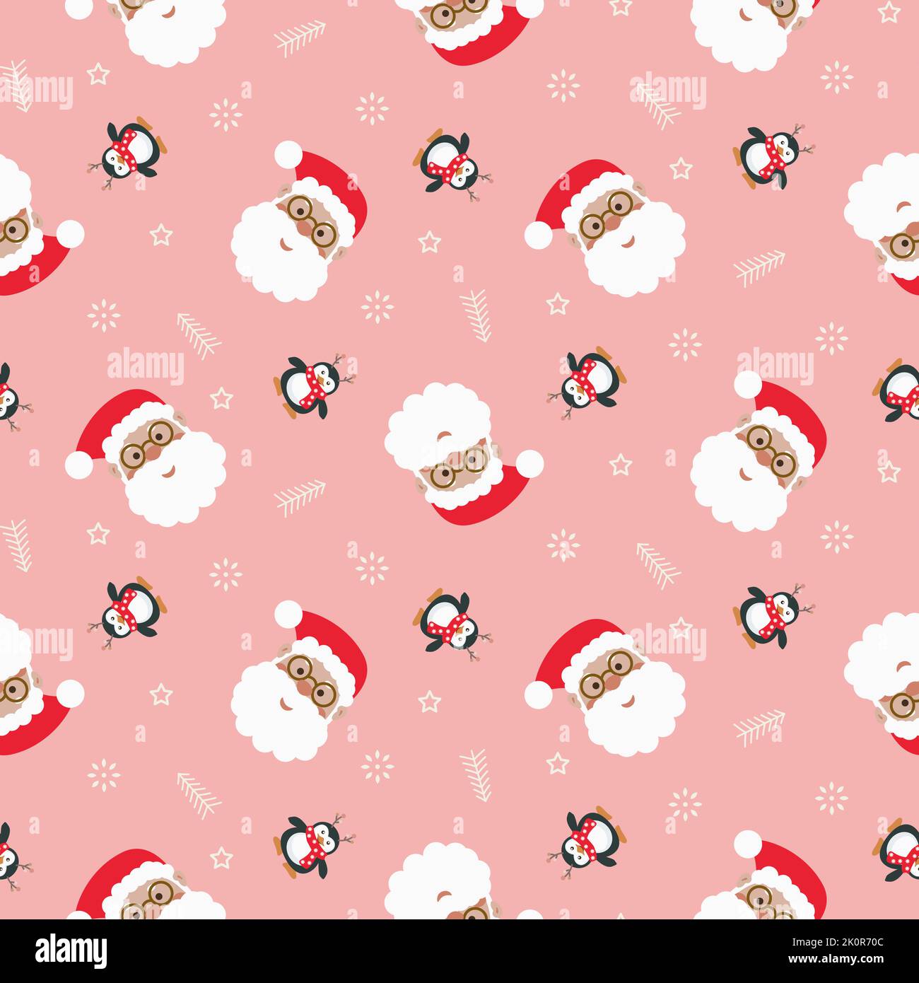 Santa Claus Christmas seamless pattern. Pink background with penguins ...