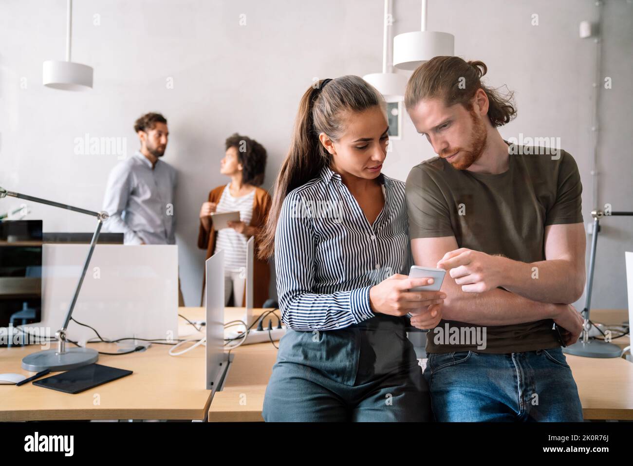 Group of young happy creative team, multicultural coworkers working in ...