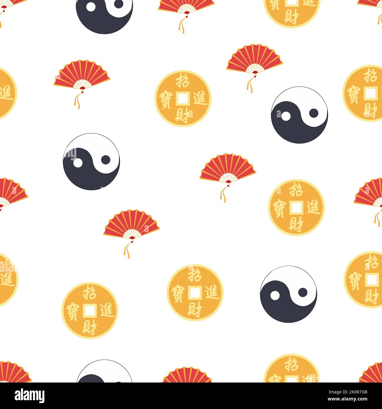 Chinese seamless pattern with feng shui chinese coin with hole, yin ...