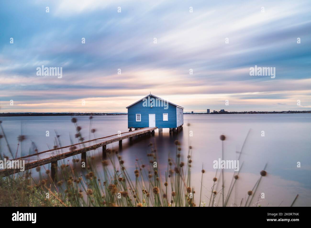 A blue boat house over a background of a beautiful sky, Perth ...