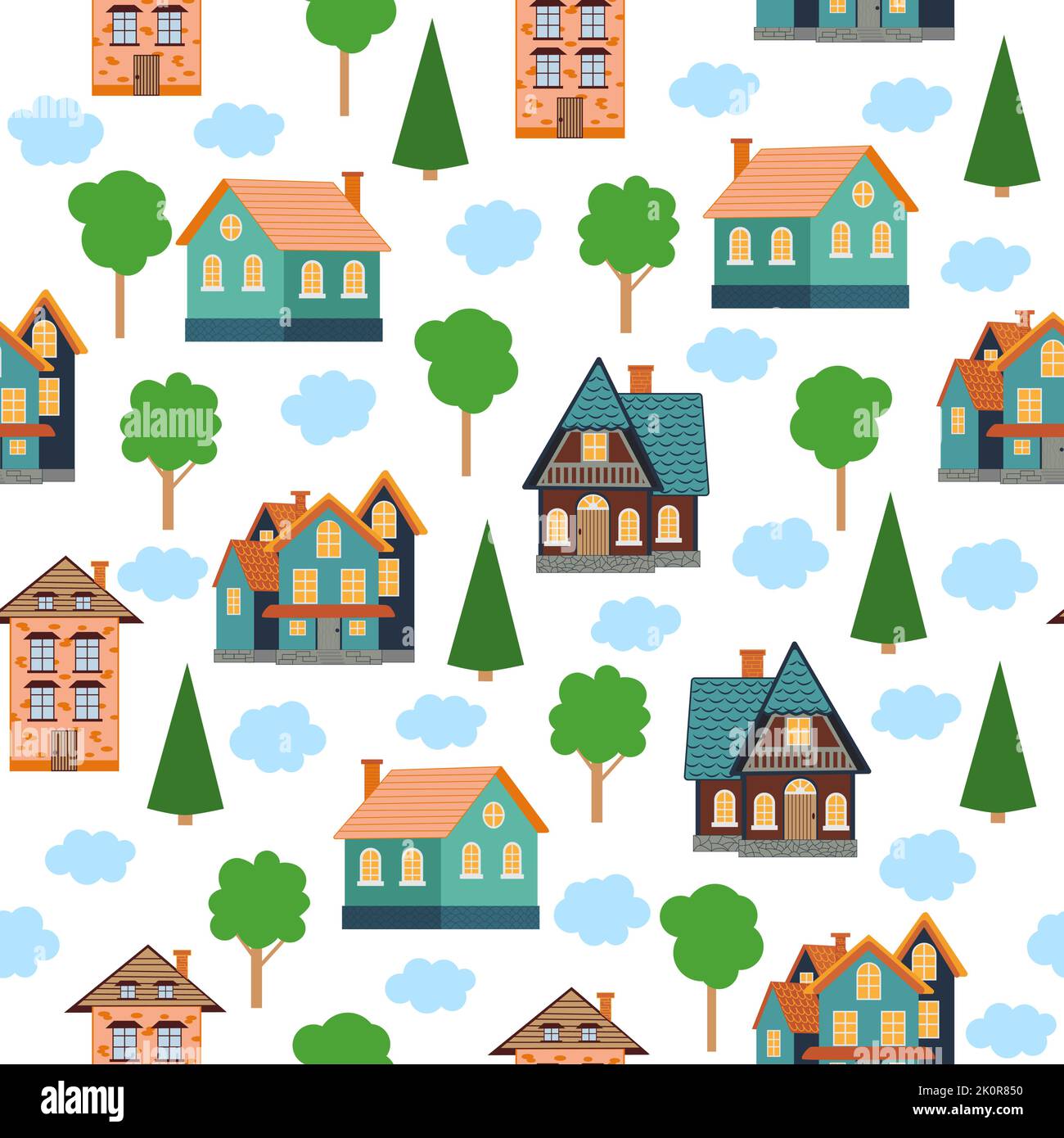 Seamless pattern of different colorful houses. Pattern seamless kids ...