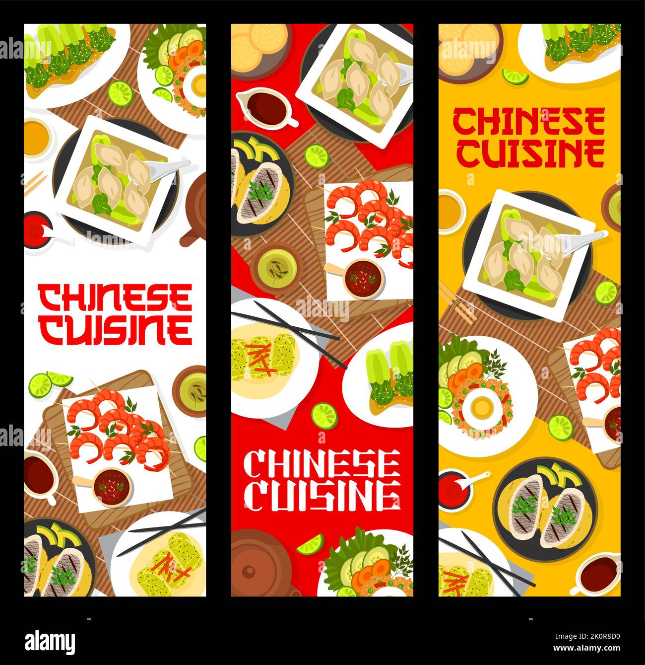 Chinese cuisine meals banners with Asian food dishes for restaurant ...