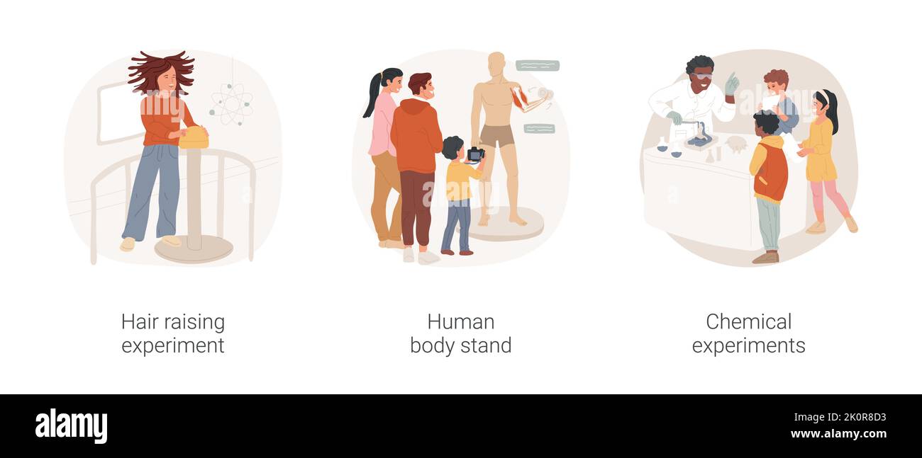 Science museum visit isolated cartoon vector illustration set. Family ...