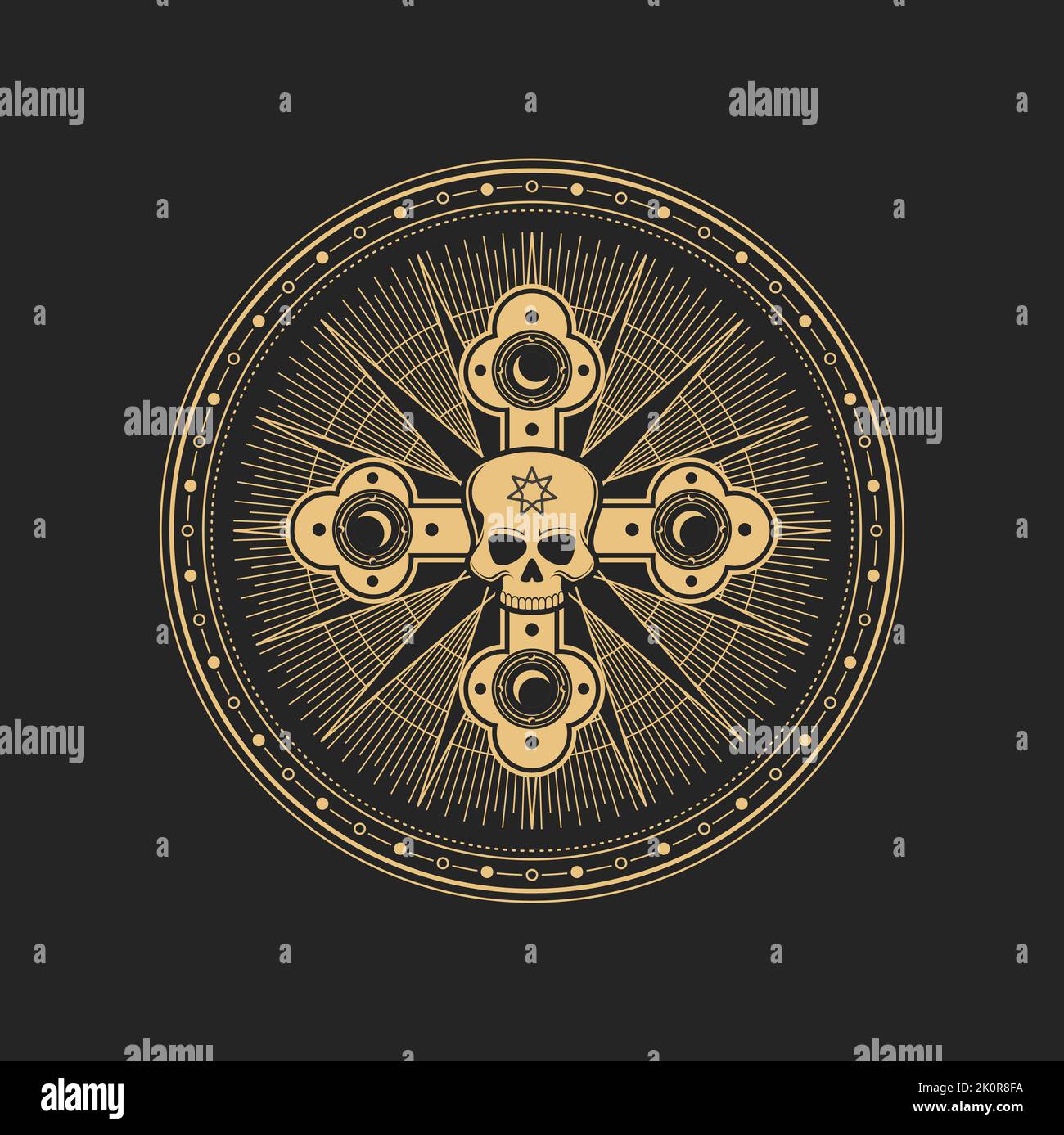Esoteric occult vector symbol skull inside of powerful cross with moon ...