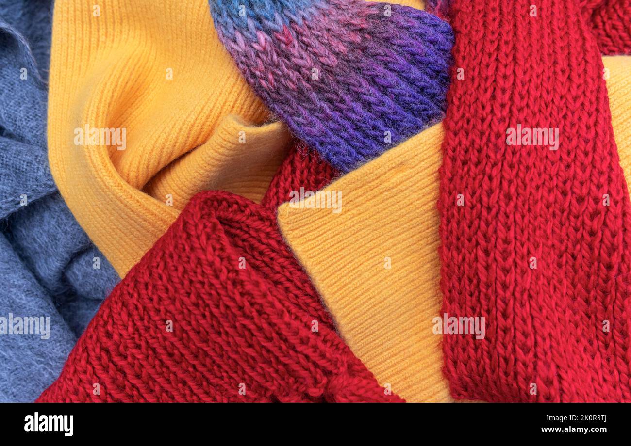Warm knitted things lie in a pile Stock Photo - Alamy