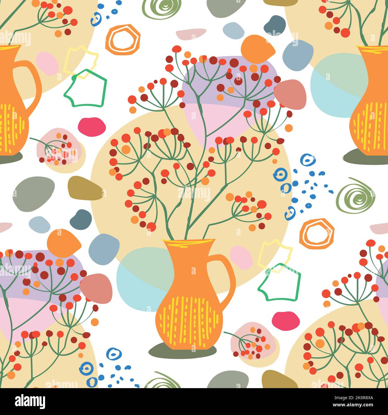 Seamless abstract with vases. Trendy still life collage with pot, plant ...