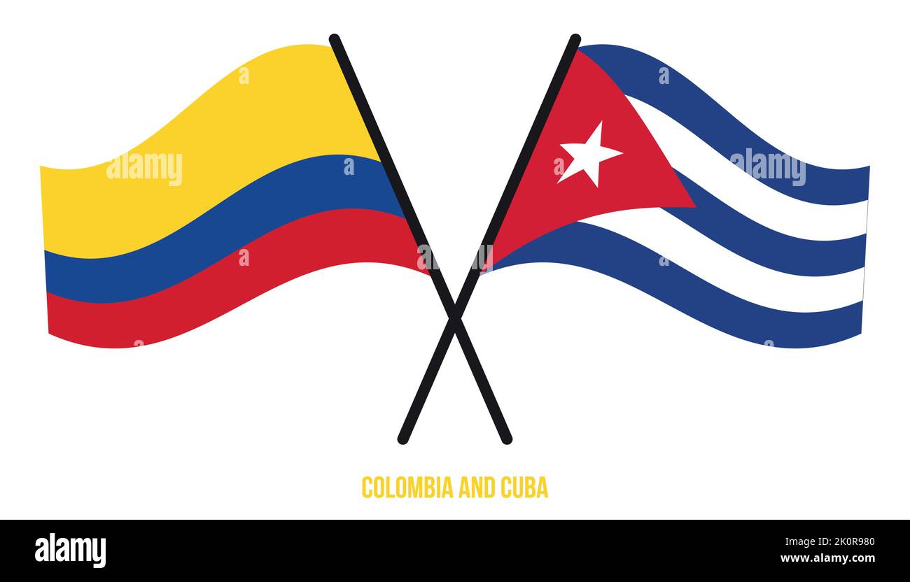 Colombia and Cuba Flags Crossed And Waving Flat Style. Official ...