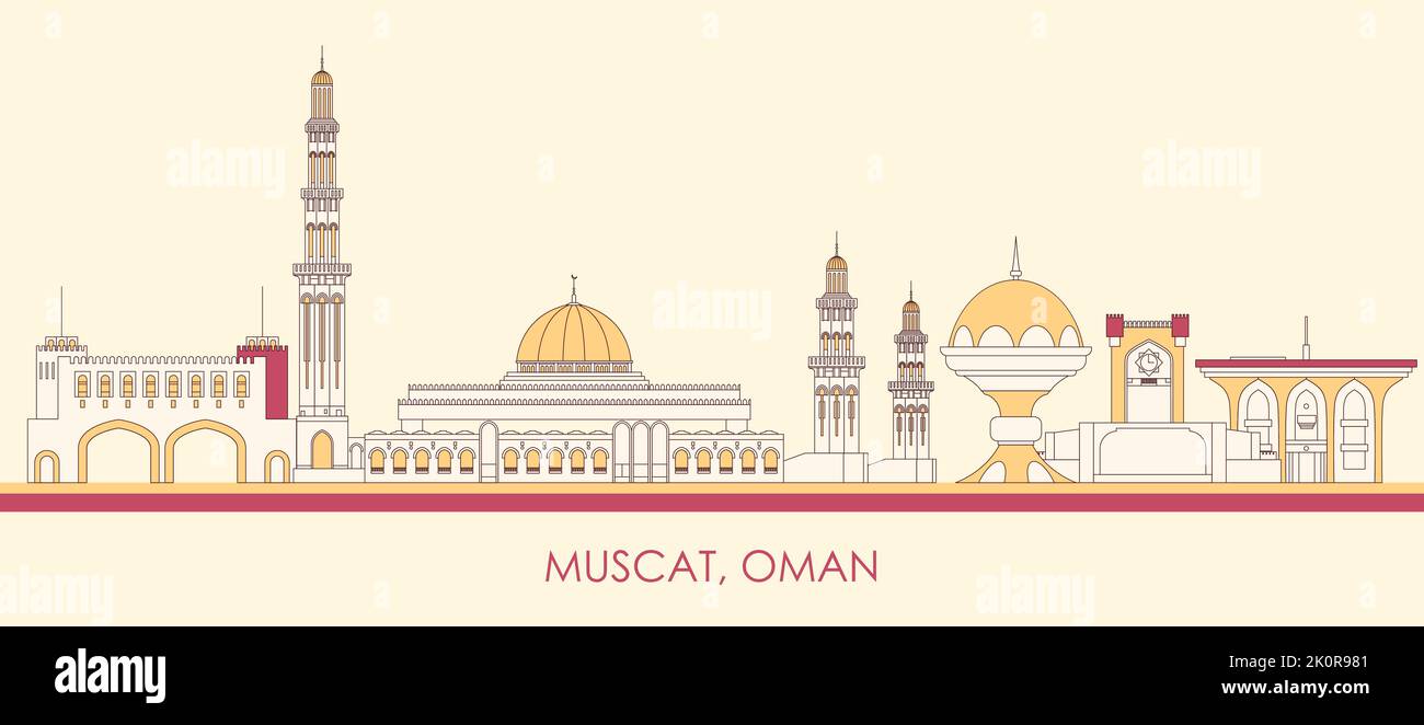Cartoon Skyline panorama of city of Muscat, Oman - vector illustration ...