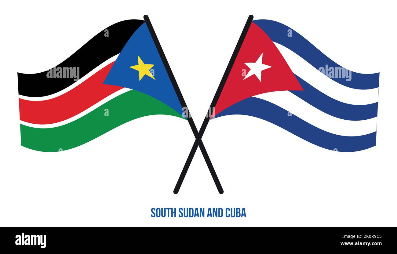 South Sudan and Cuba Flags Crossed And Waving Flat Style. Official ...