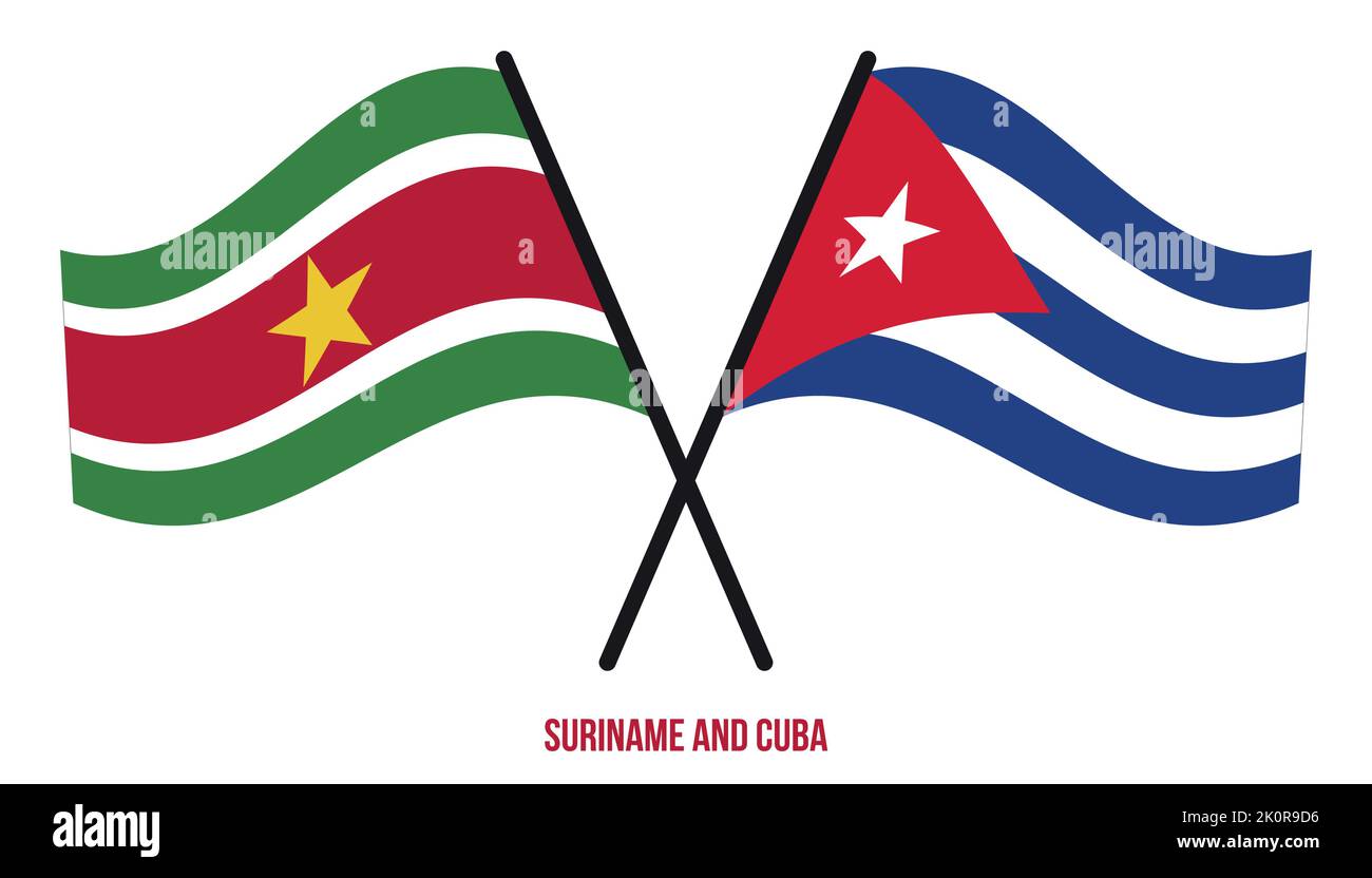 Suriname and Cuba Flags Crossed And Waving Flat Style. Official ...