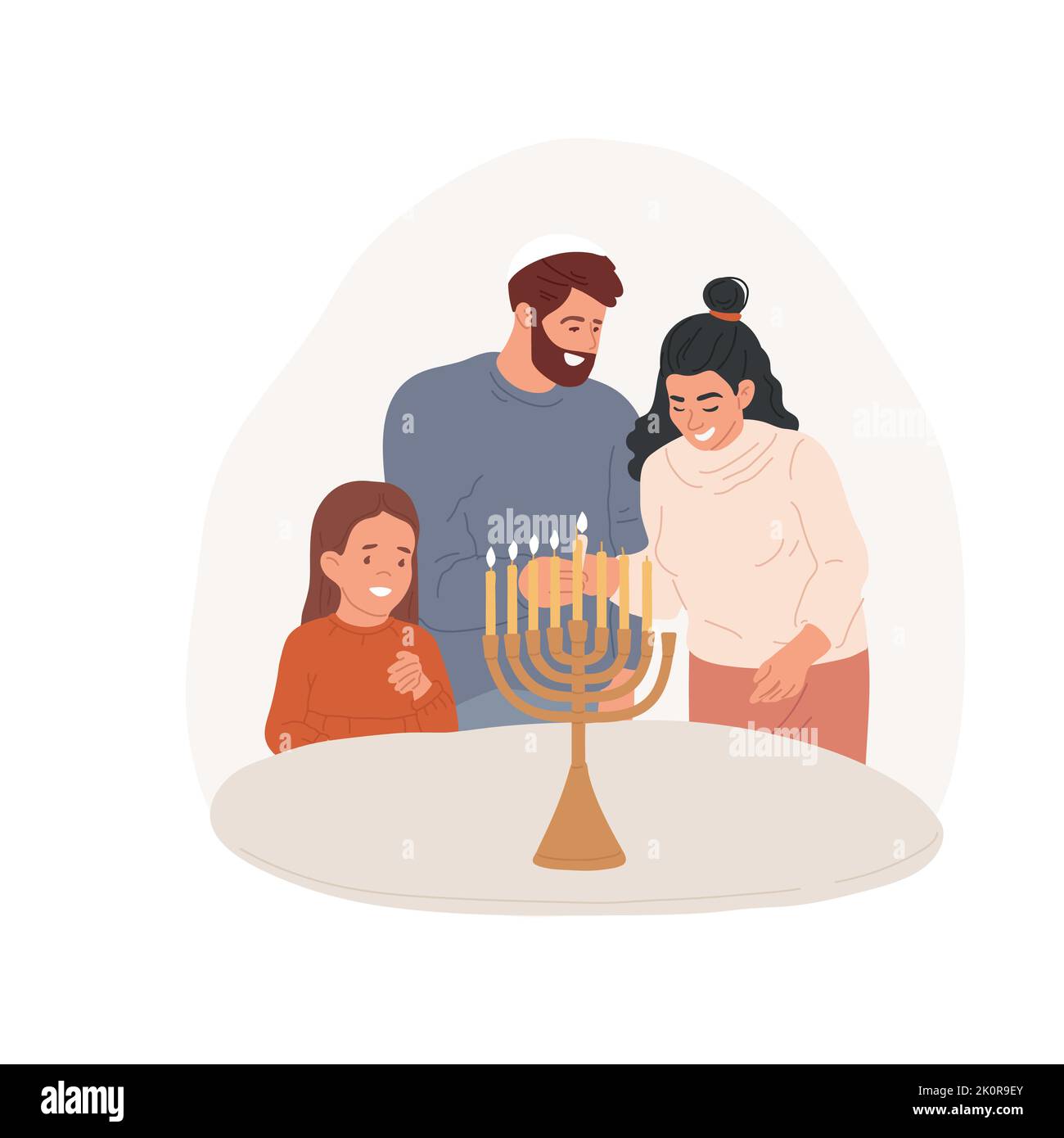 Candle-lighting isolated cartoon vector illustration. Happy family with ...