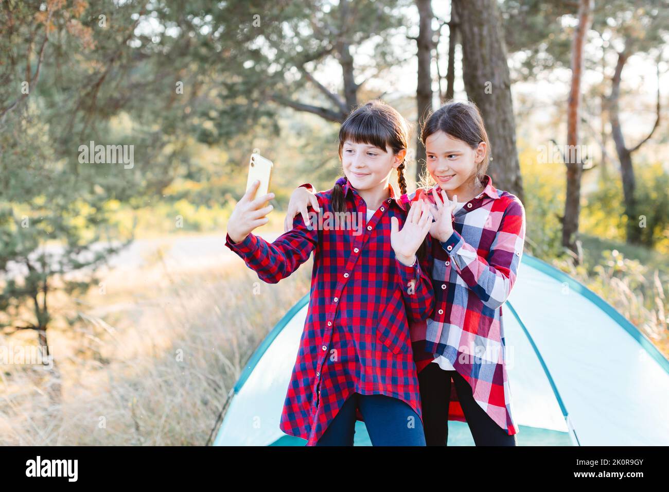 Lets go camping. Family camping. Reach destination place. Cheerful ...