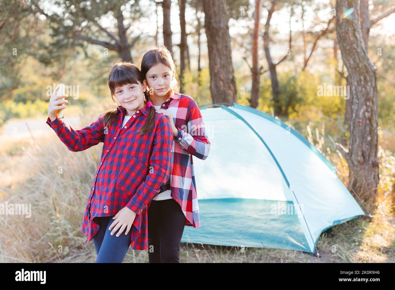 Lets go camping. Family camping. Reach destination place. Cheerful ...