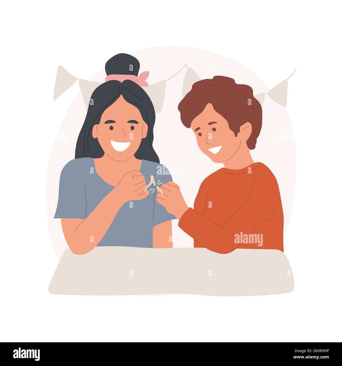 Breaking a wishbone isolated cartoon vector illustration. Children ...