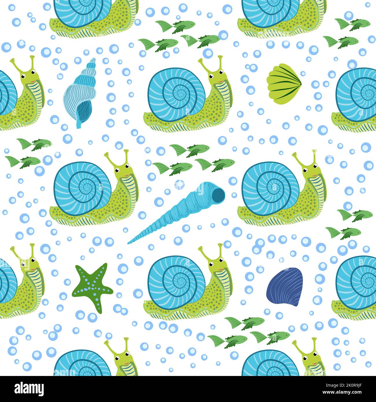 Snail, sea inhabitants seamless pattern, beautiful character among ...
