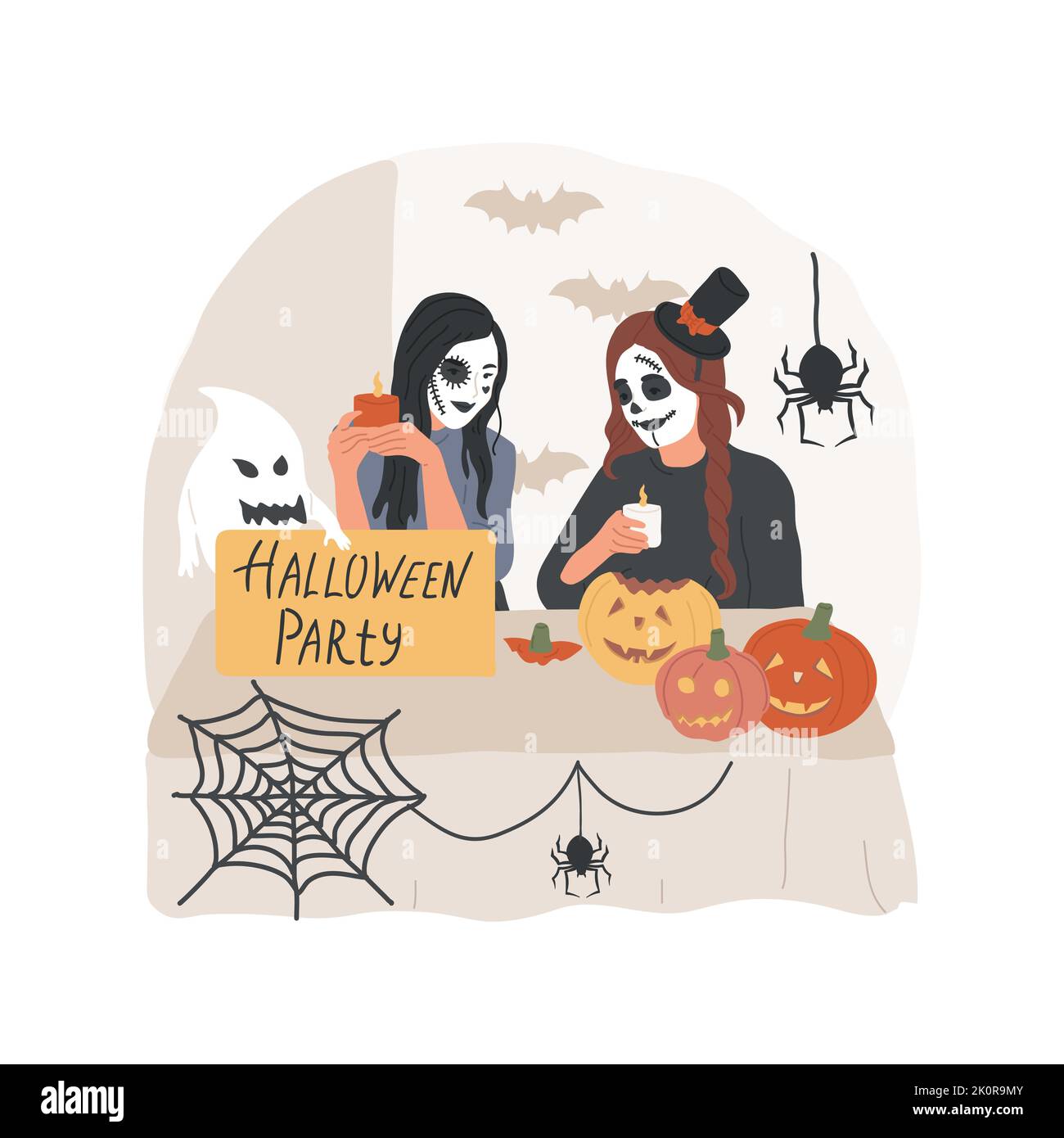 Party decor isolated cartoon vector illustration. Girls with scary ...