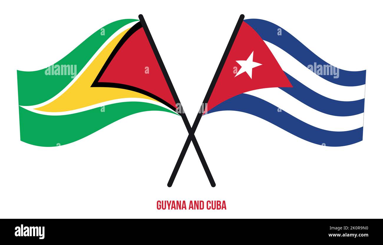 Guyana and Cuba Flags Crossed And Waving Flat Style. Official ...