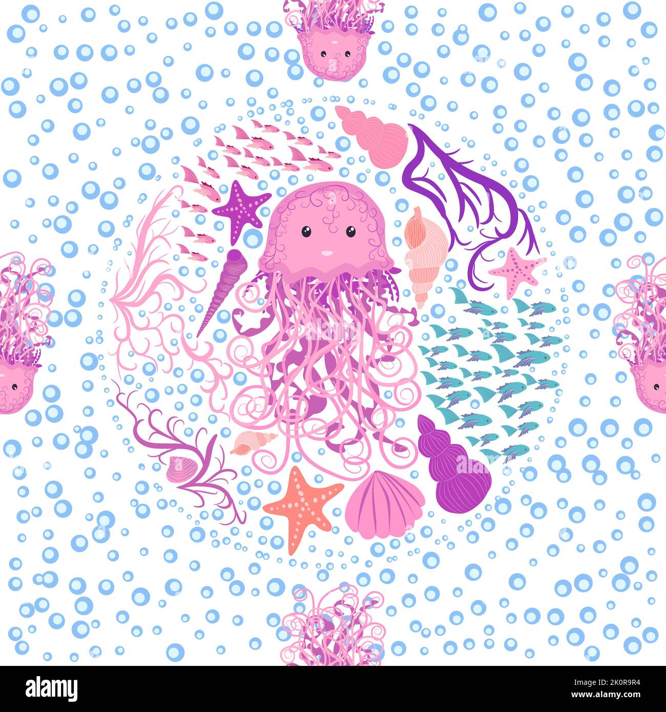 Jellyfish animals bright seamless patterns. Seamless pattern with ...