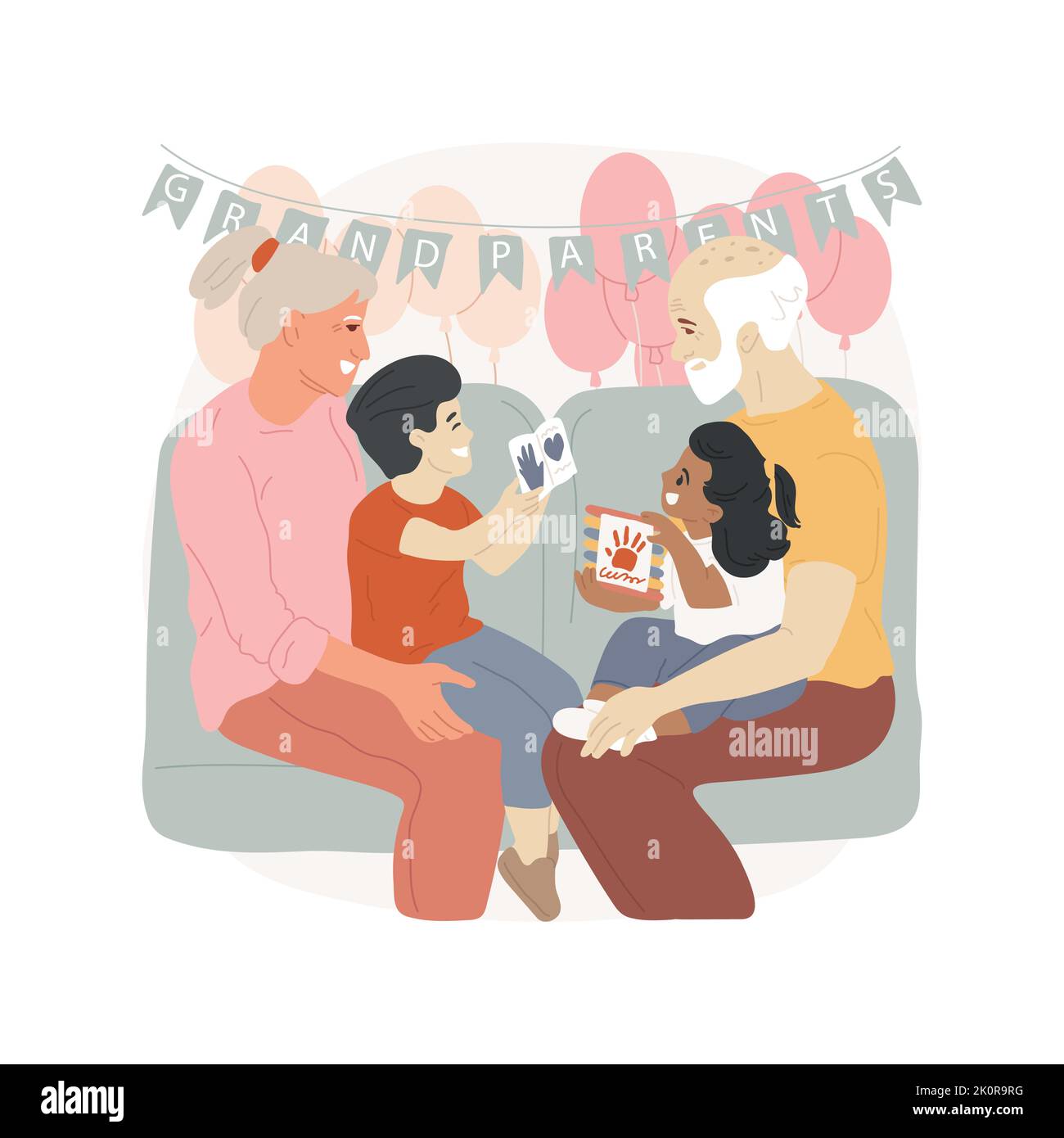 Grandparents day isolated cartoon vector illustration. Diverse kids ...