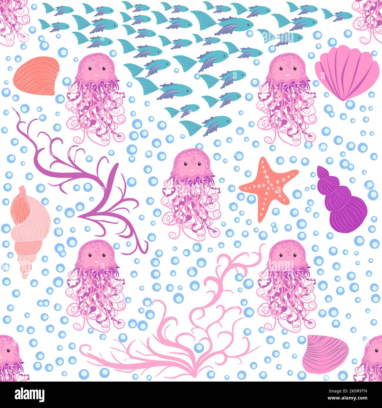 Jellyfish animals bright seamless patterns. Seamless pattern with ...