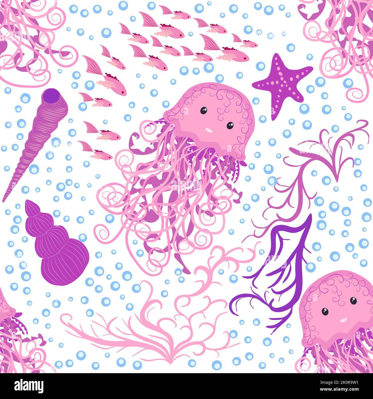 Jellyfish animals bright seamless patterns. Seamless pattern with ...