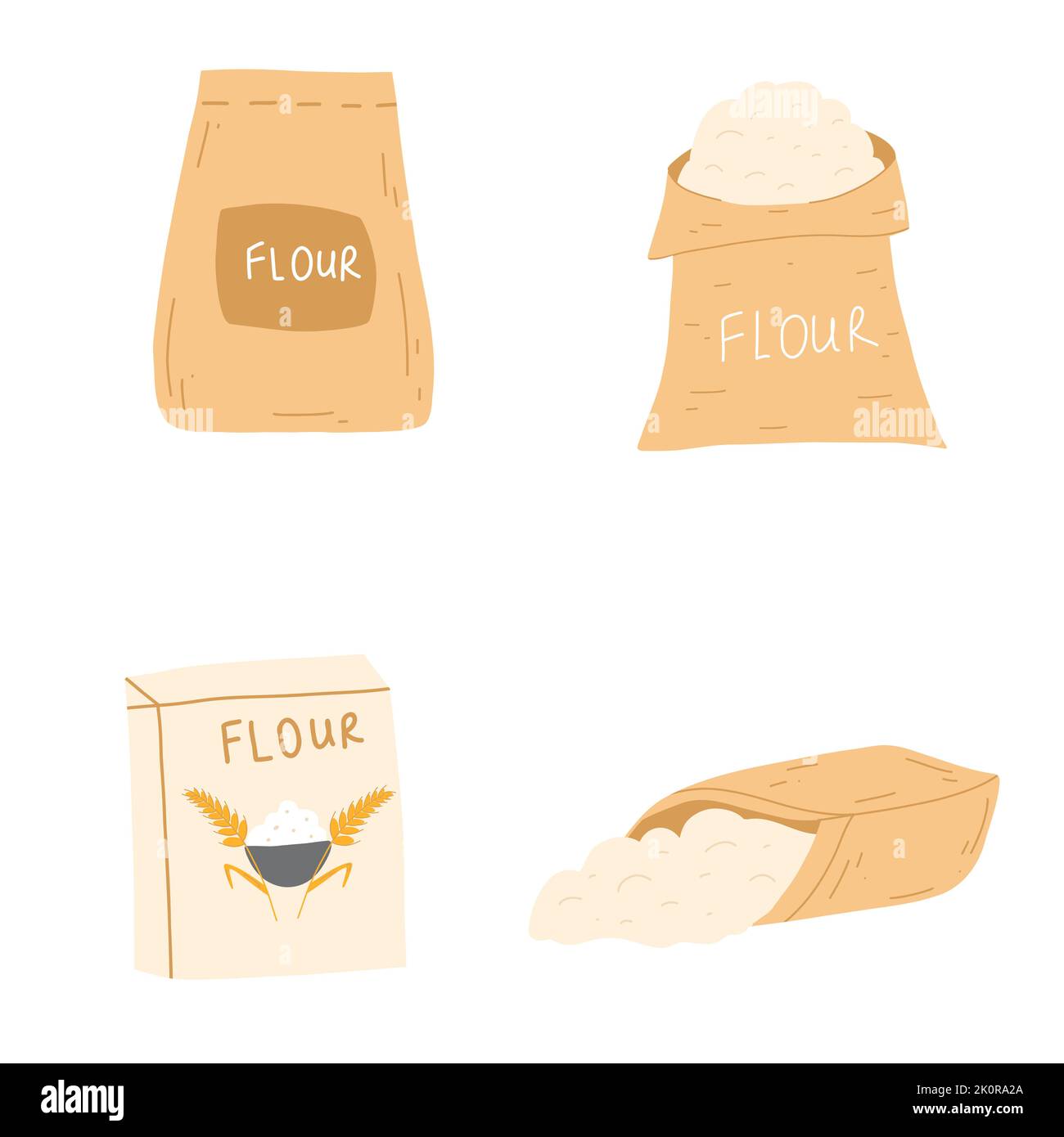 Set of burlap bags of flour in cartoon flat style. Vector illustration ...