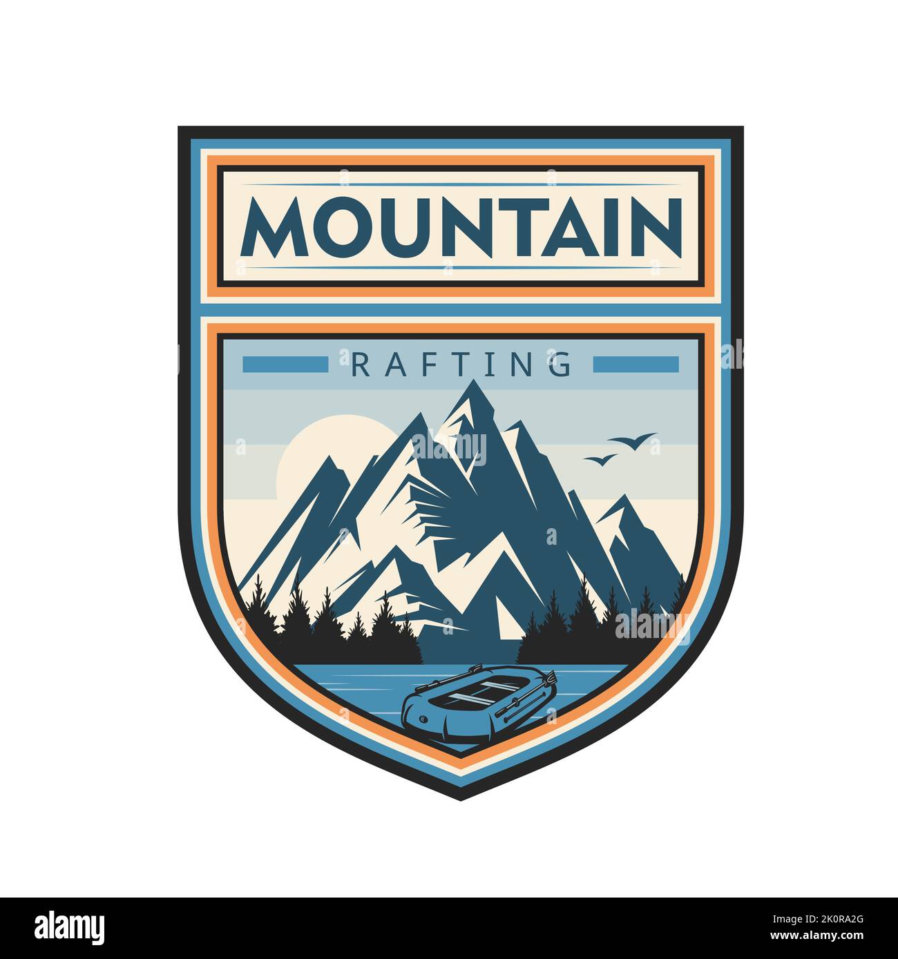 Mountain river rafting icon. Outdoor activity, extreme water sport and ...