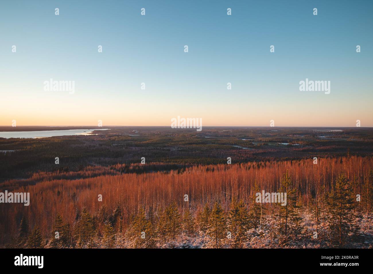 Breathtaking sunset on Mount Kivesvaara in Paltamo, Finland. View of ...