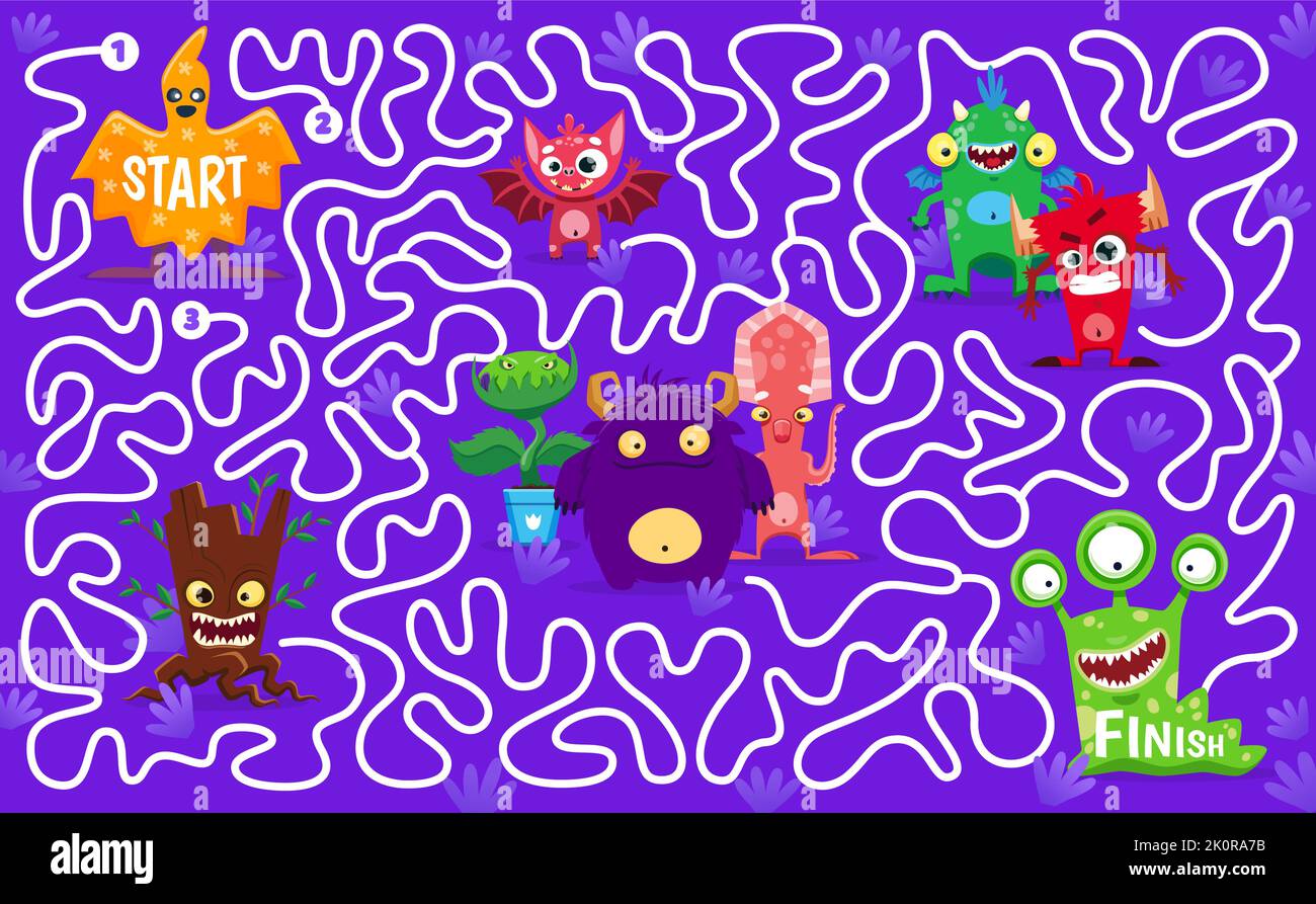 Labyrinth maze. Help to cartoon monster character to find his friends ...
