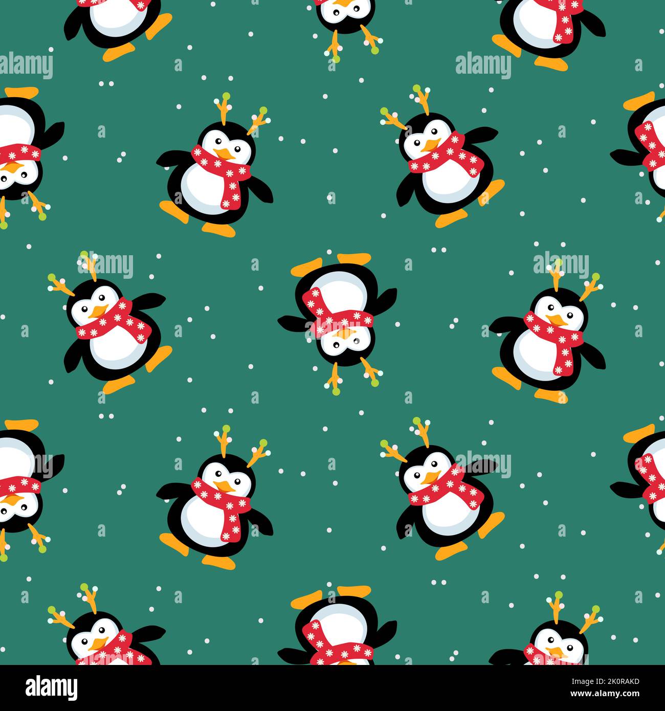 Cute penguins Christmas seamless pattern. Green background with snow ...