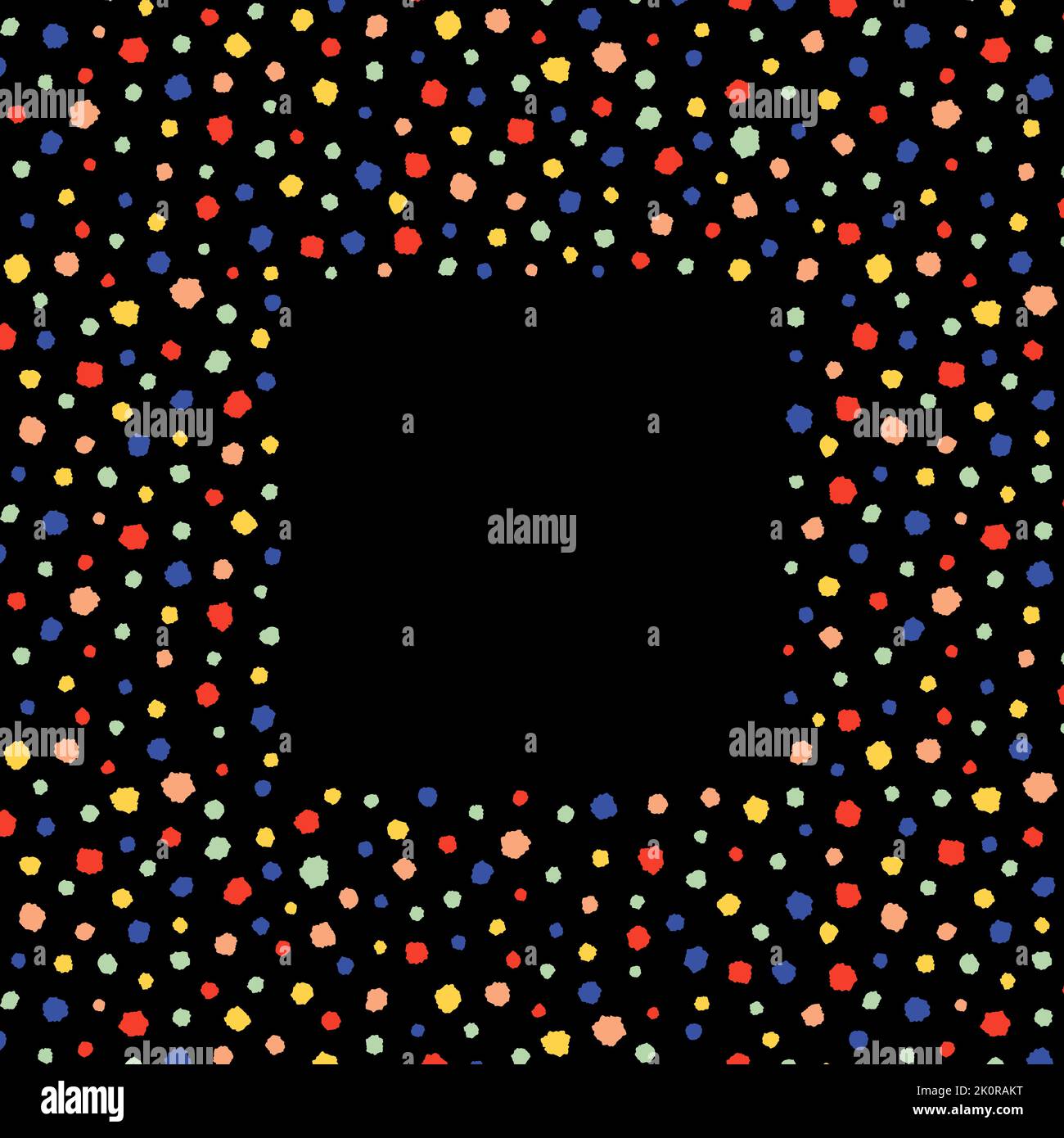 Hand drawn vector illustration of colorful polka dots with empty space ...