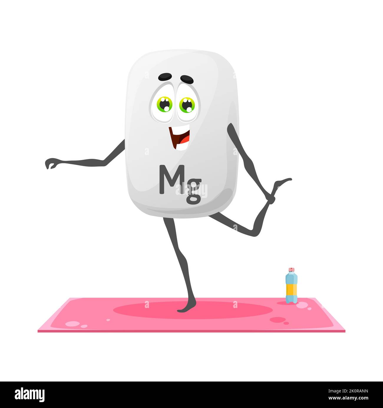 Cartoon magnesium mineral character on yoga class. Mg personage fitness ...