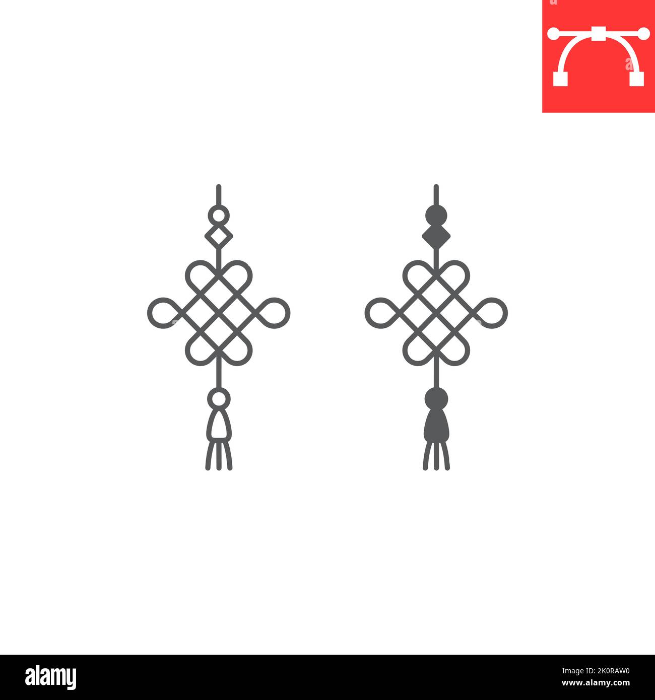 Chinese knot line and glyph icon, asian culture and decoration, knot ...