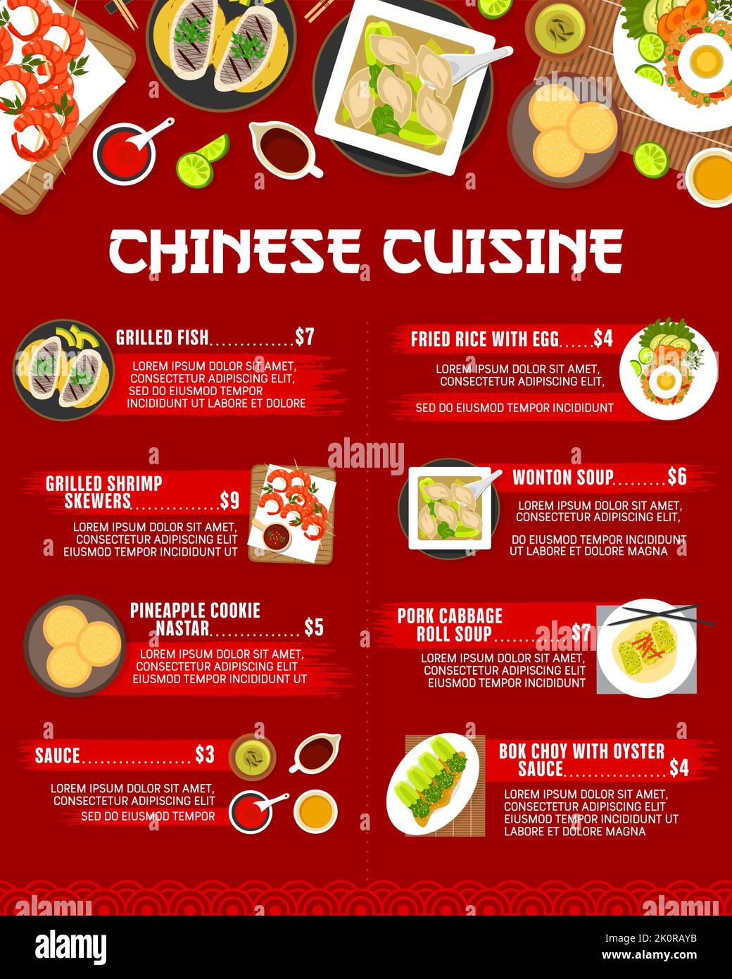 Chinese cuisine menu, Asian food and restaurant dishes, vector lunch ...