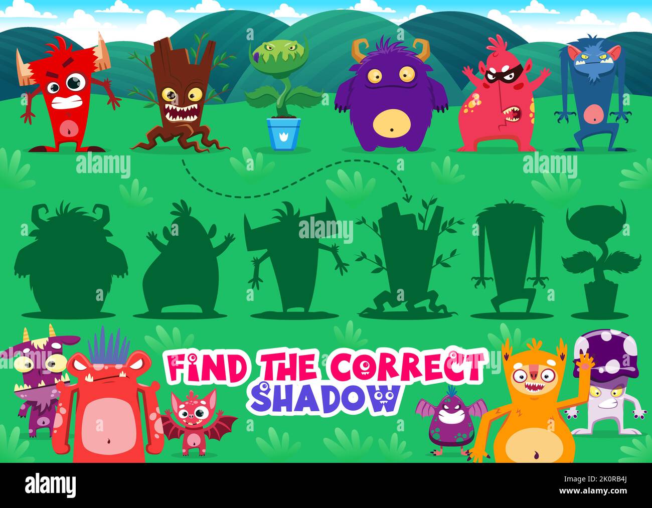 Find the correct shadow of cartoon monster characters. Similarity ...