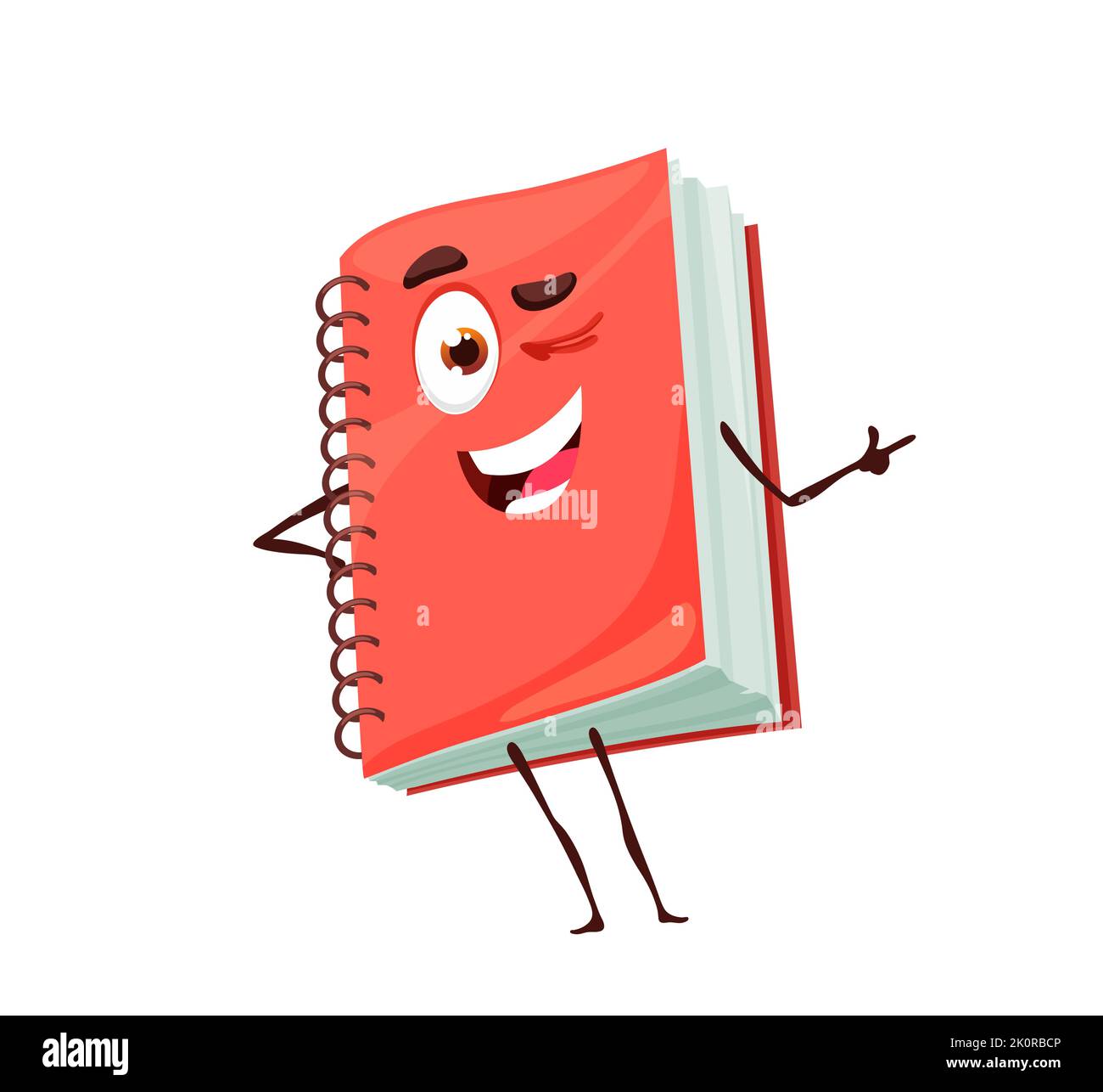 Cartoon funny red notebook character. Happy vector diary with spiral ...