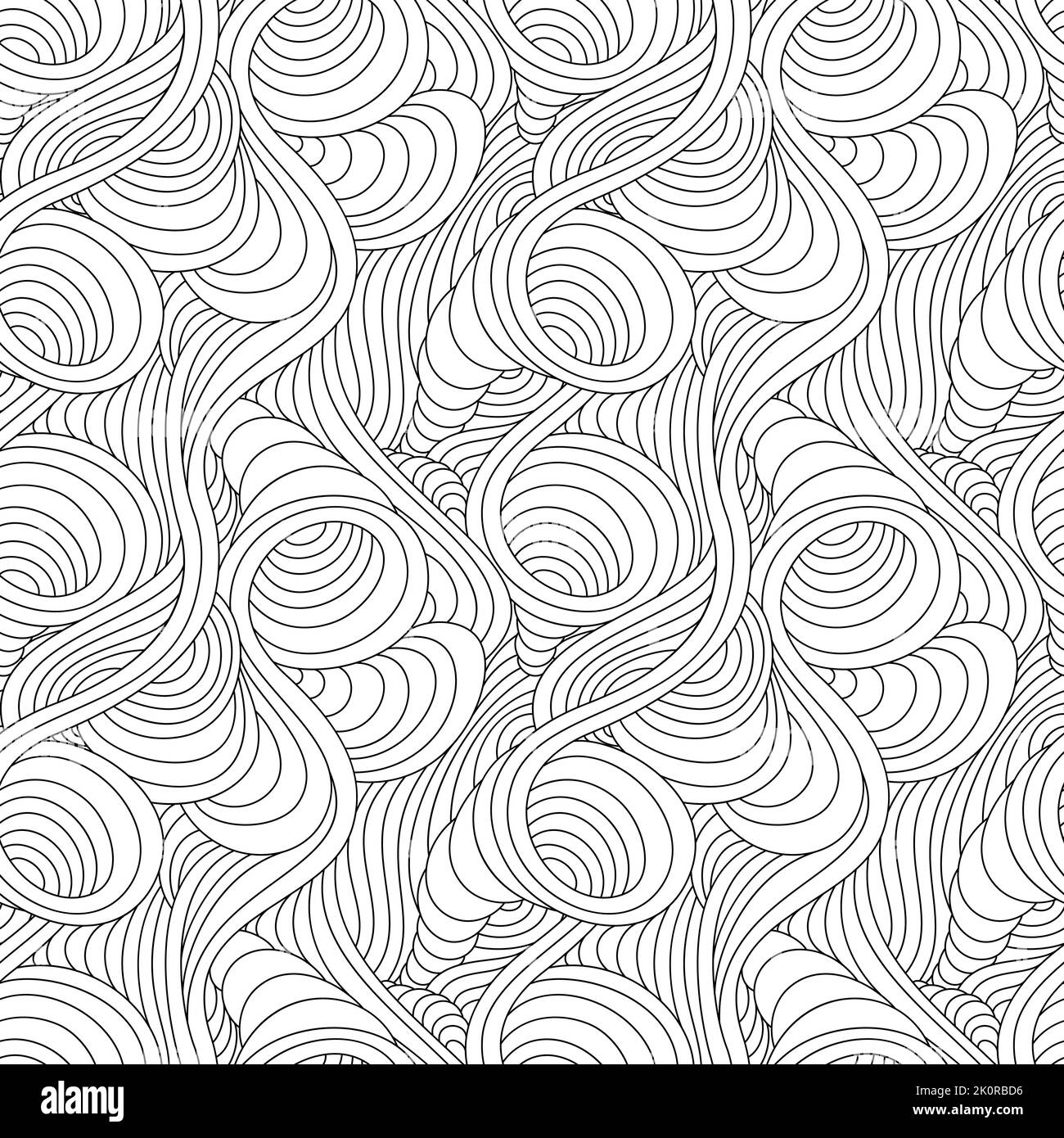 Seamless vector pattern of swirling and smooth black lines isolated on a white background ...
