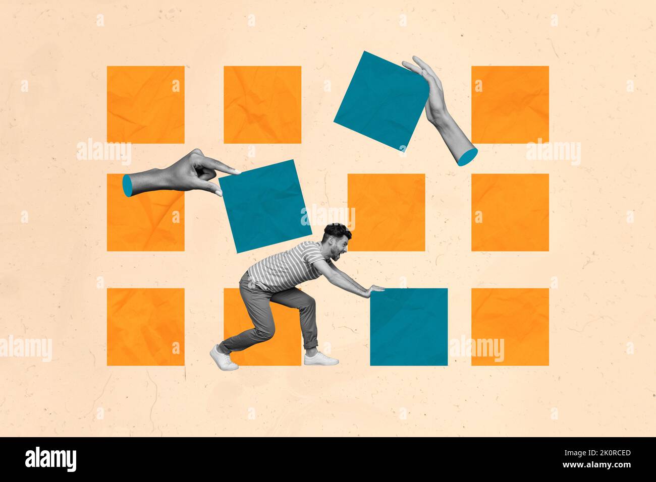 Composite collage illustration of two big human arms black white colors ...