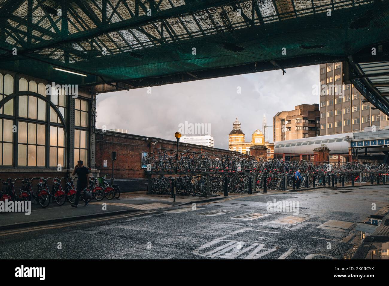 London, UK - September 8, 2022: Double-decker stacking bycicle parking ...