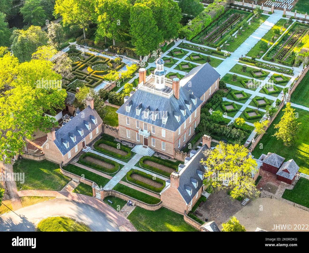 An aerial view of a modern castle in the middle of the forest Stock ...