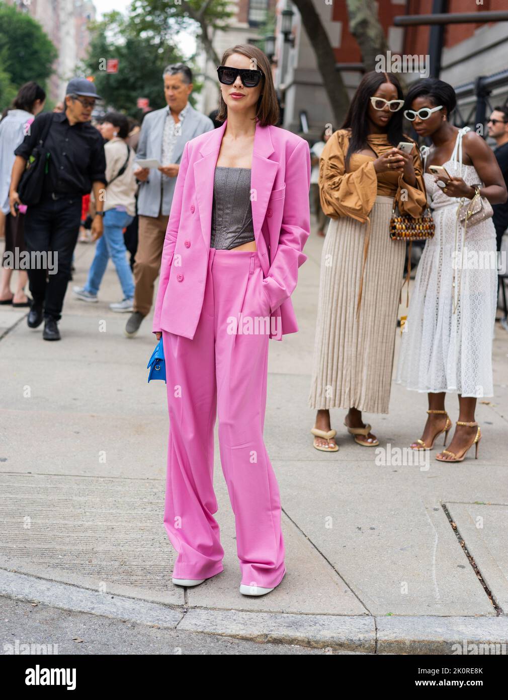 New York City, NY, September 12, 2022, Street style as people arrive at ...
