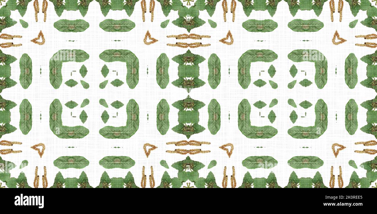 Foliage kaleidoscope seamless border pattern. Trendy optic fresh design ...