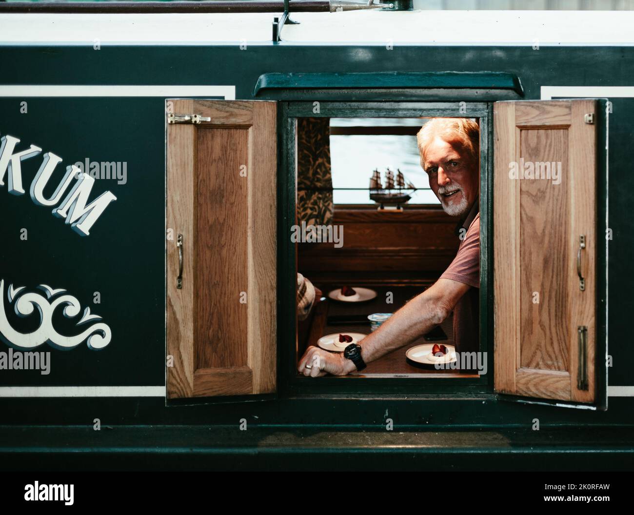 Narrow Boat window Stock Photo - Alamy