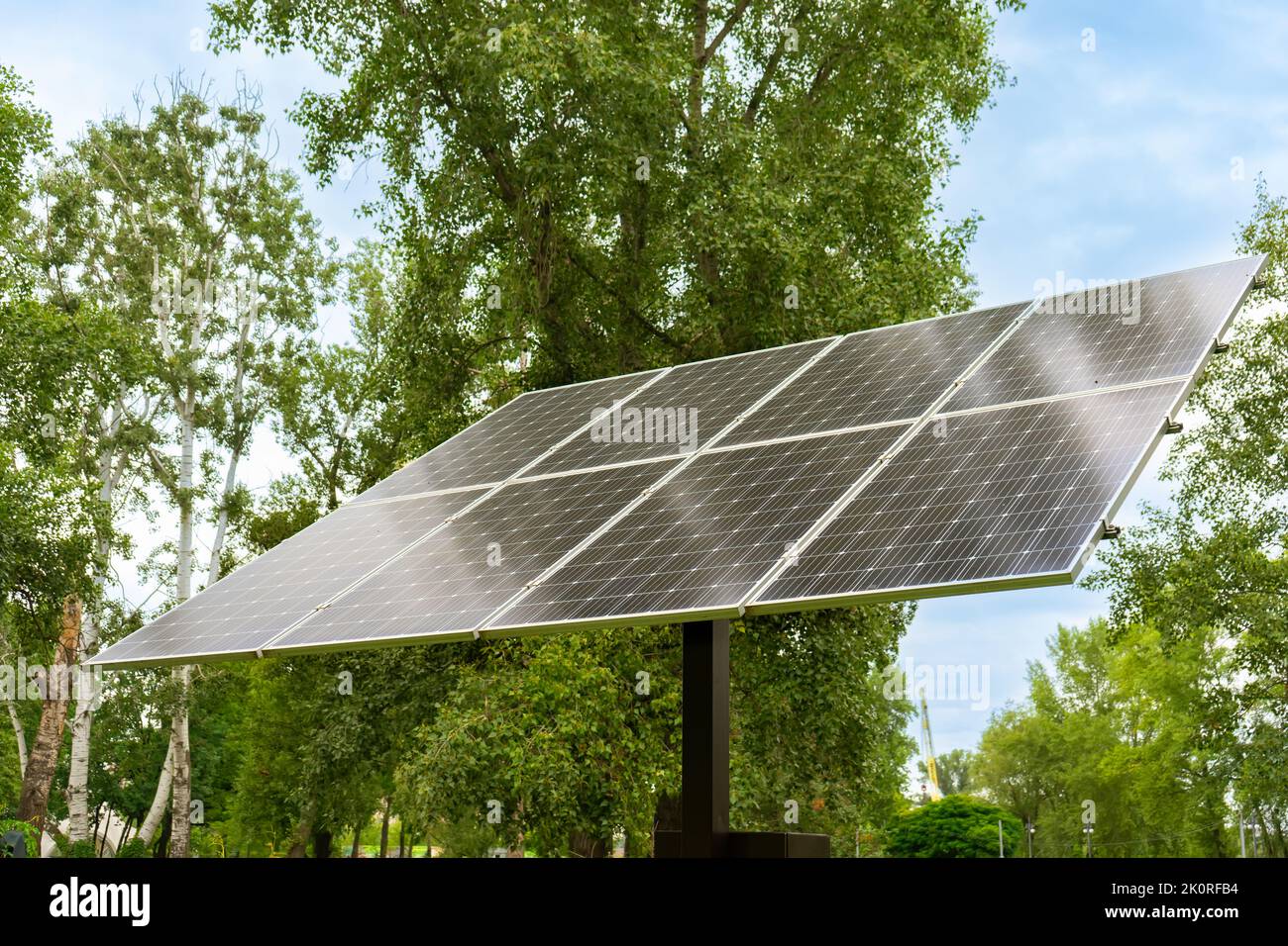 Solar panels in public park backgound. Photovoltaic modules for ...