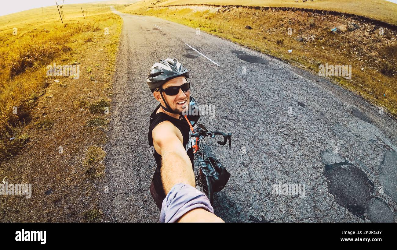 Inspirational smartphone selfie portrait excited joyful caucasian male ...