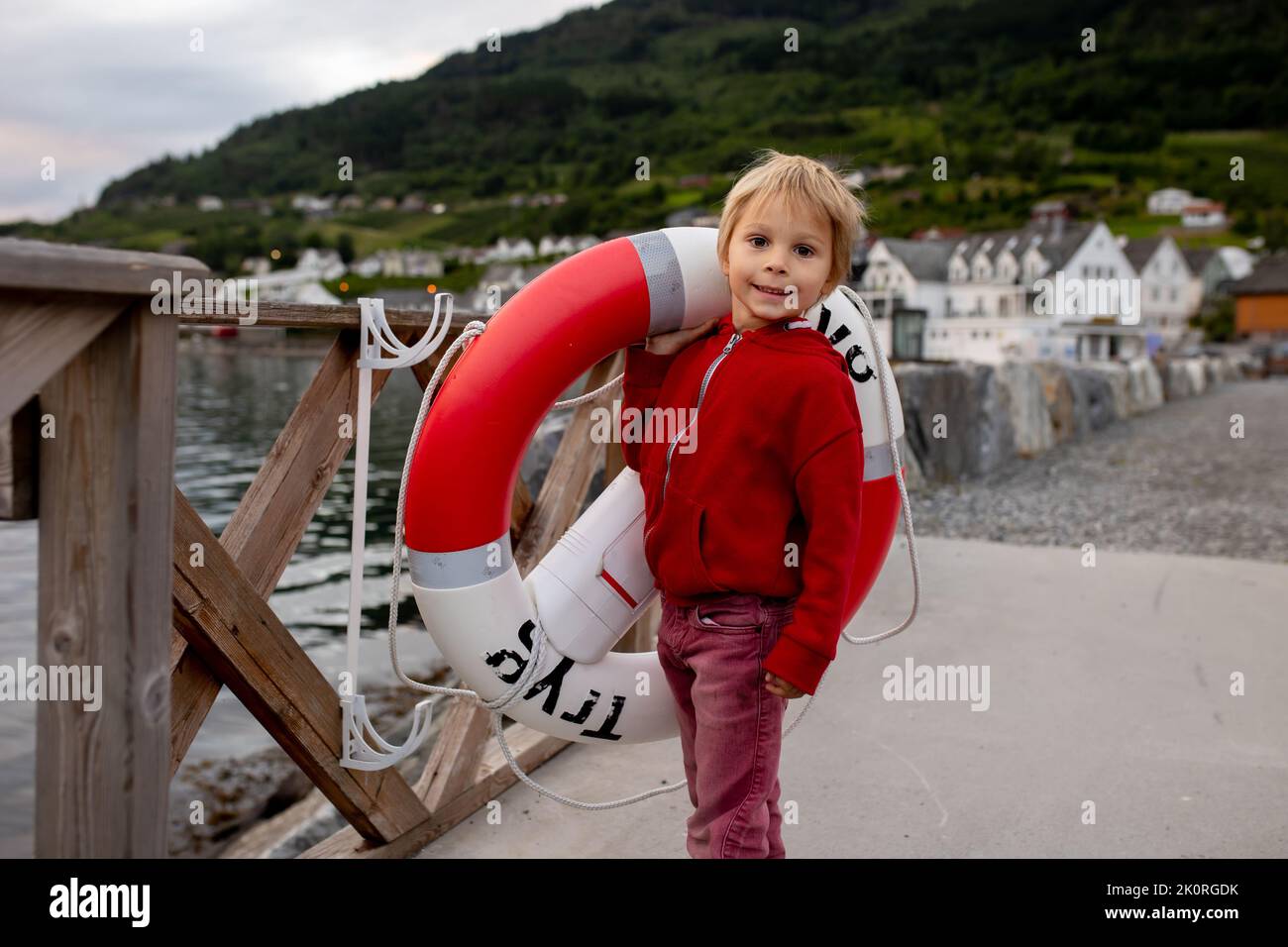 People, children enjoying the amazing views in Norway to fjords ...